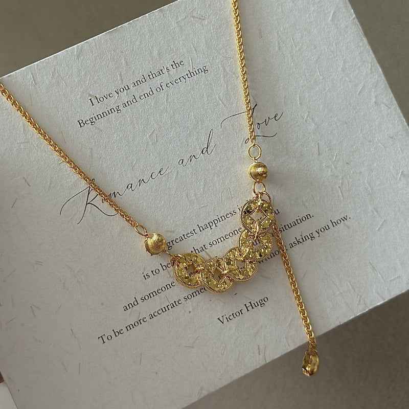“Golden Coin Weave” 925 Sterling Silver Vintage Lucky Necklace – Monet Crystal