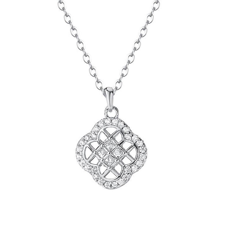 “Cloverline Grace” 925 Sterling Silver Micro Pavé Openwork Clover Neck ...