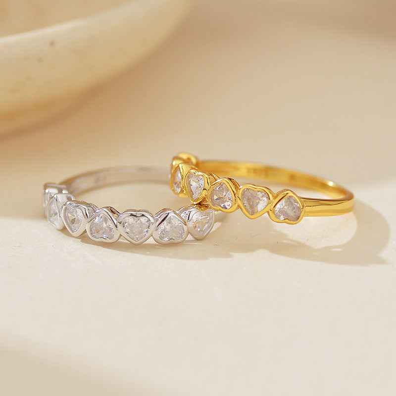 "Endless Hearts" 925 Sterling Silver Heart-Cut Zircon Ring - Monet Crystal