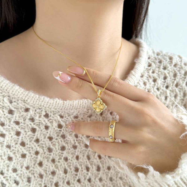 "Gilded Bloom" 925 Sterling Silver Filigree Clover Necklace & Ring Set ...